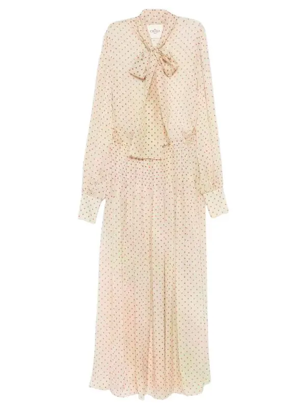 CRIDA MILANO Papavero Polka Dot Maxi Dress - Neutrals