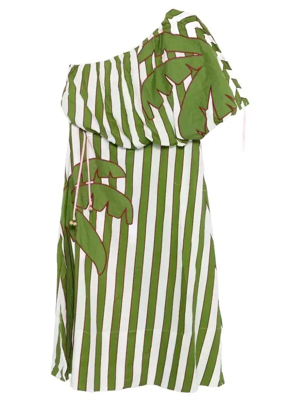 Farm Rio Striped One-shoulder Midi Dress - Green