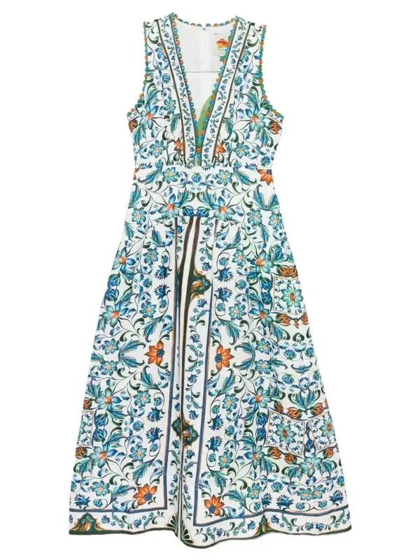 Farm Rio Floral-print V-neck Midi Dress - White