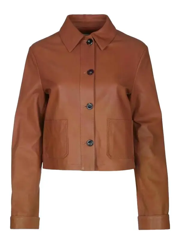 Jacob Cohen Cropped Leather Jacket - Brown