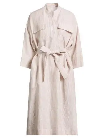 Peserico Striped Linen Midi Dress - Beige