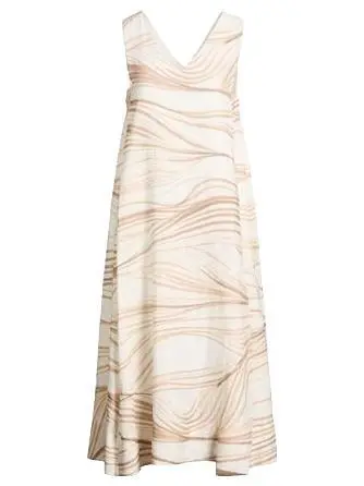 Peserico Linen Multicolor Midi Dress - White