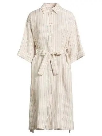 Peserico Linen Striped Midi Shirt Dress - Beige