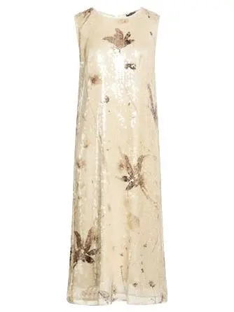 Peserico Sequined Floral Print Midi Dress - Beige