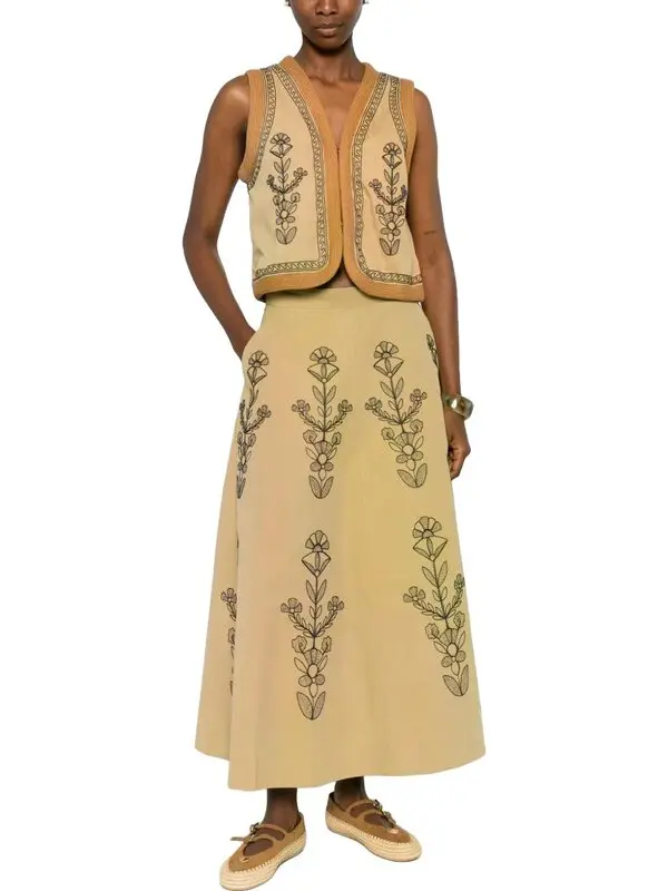 Antik Batik Maria Floral-embroidered Waistcoat - Neutrals