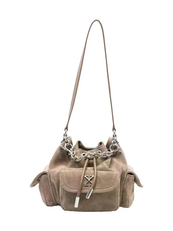 Off-White Appliqué Chain Suede Bucket Bag - Neutrals