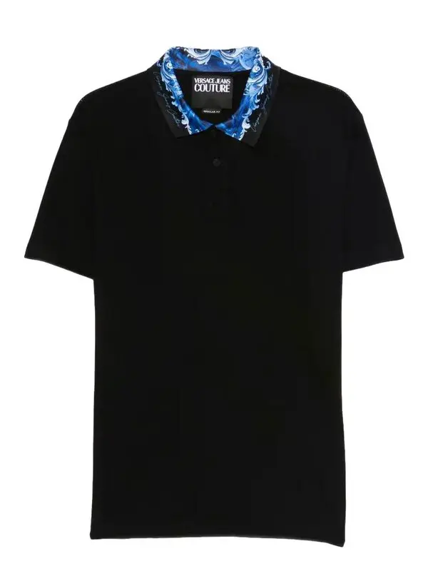 Versace Print-collar Polo Shirt - Black