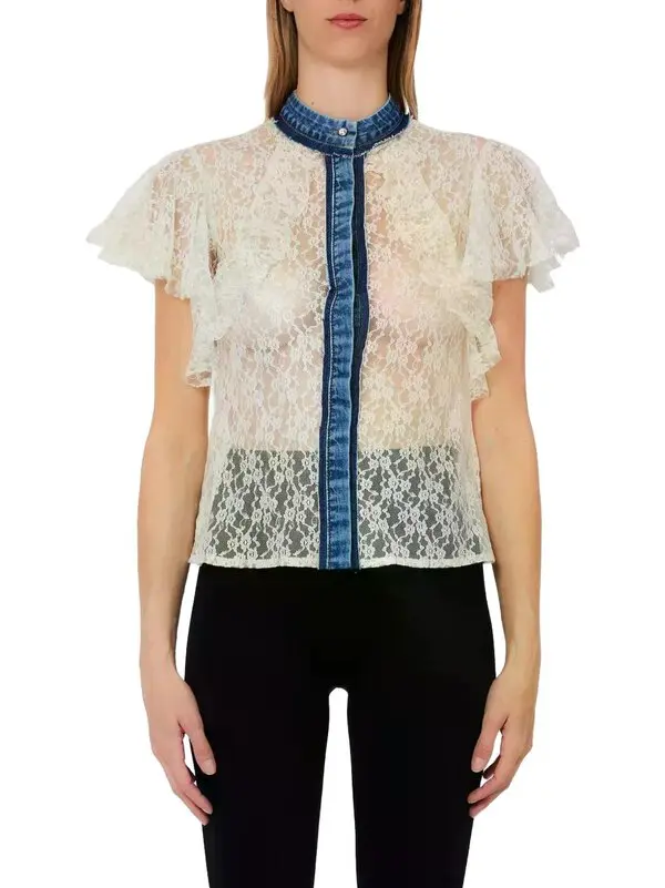 Liu Jo Lace Blouse With Denim Trim - Neutrals