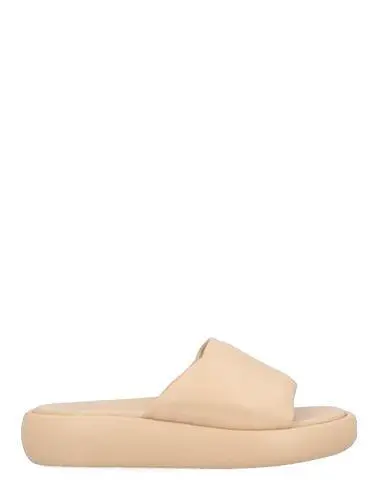Peserico Leather Flatform Slide Sandals - Beige