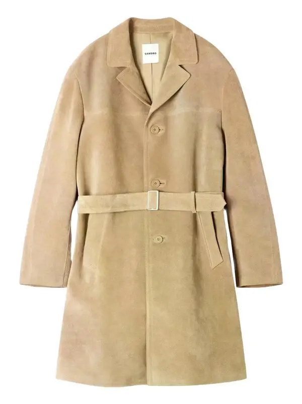 Sandro Belted Leather Coat - Neutrals