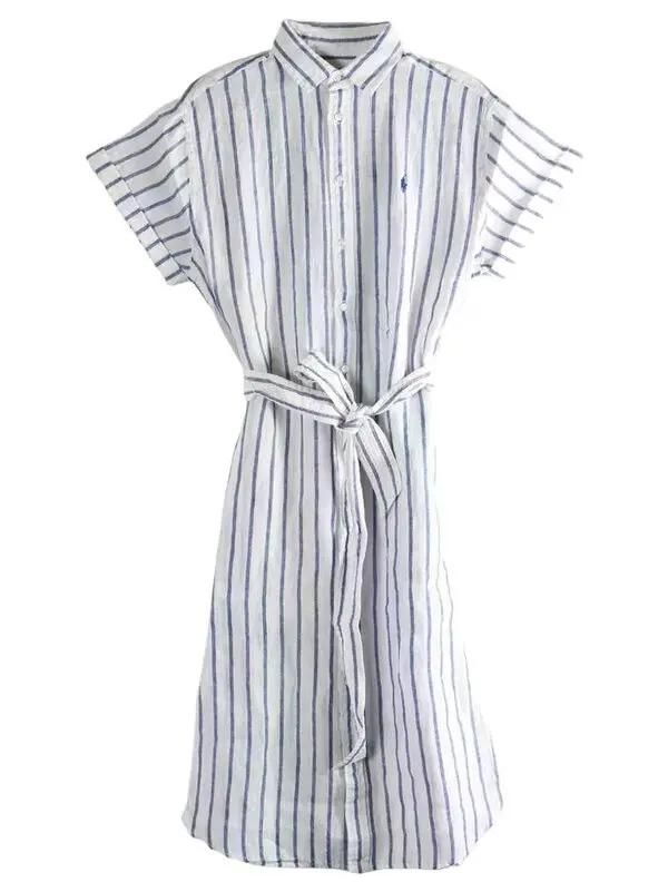 Polo Ralph Lauren Striped Tie-waist Midi Shirt Dress - White