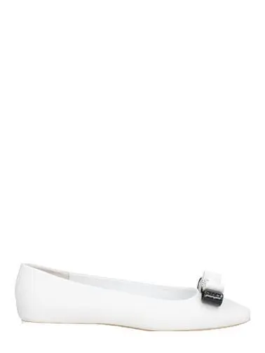 Casadei Leather Ballet Flats With Bow Detailing - White