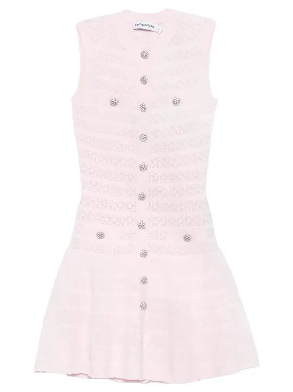 SELF-PORTRAIT Embellished Buttoned Mini Dress - Pink