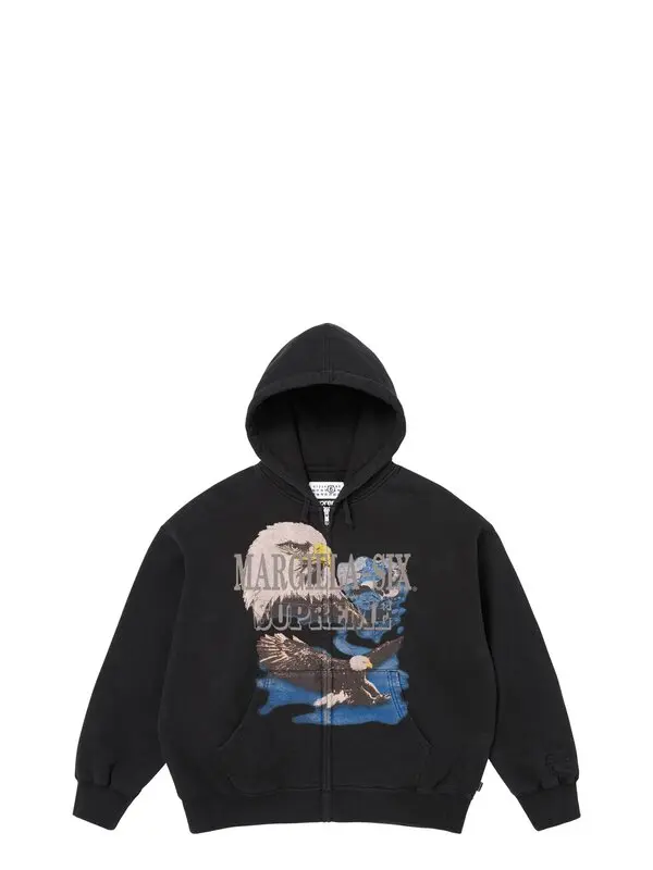 Supreme X Mm6 Maison Margiela Eagle Zip Up Hooded Sweatshirt - Black