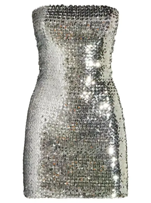 Gucci Sequin Strapless Dress - Silver