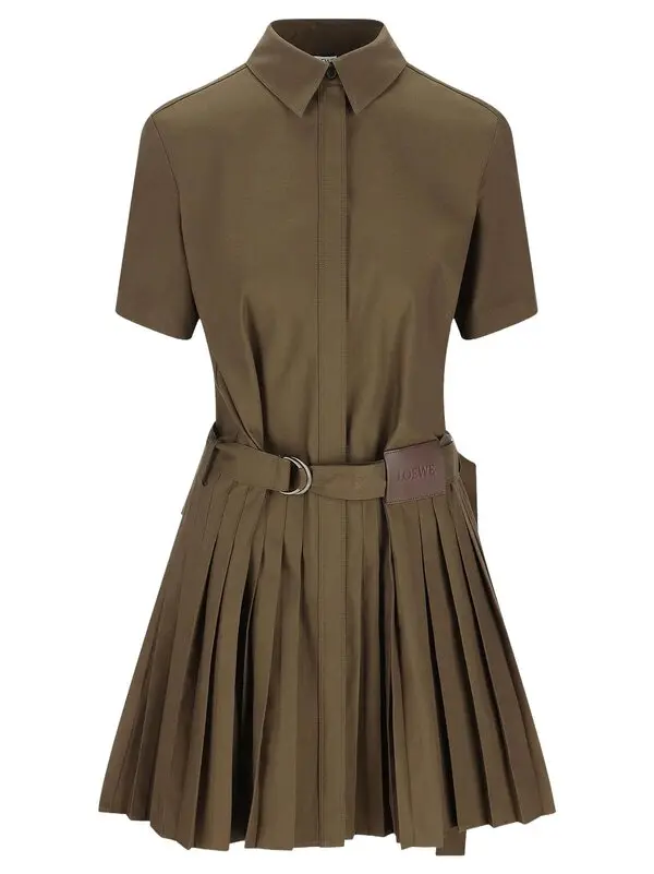 Loewe Pleated Shirt Dress - Green