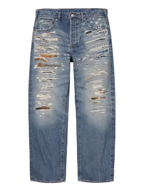 Supreme X Mm6 Maison Margiela Distressed Loose Fit Selvedge Jean - Blue