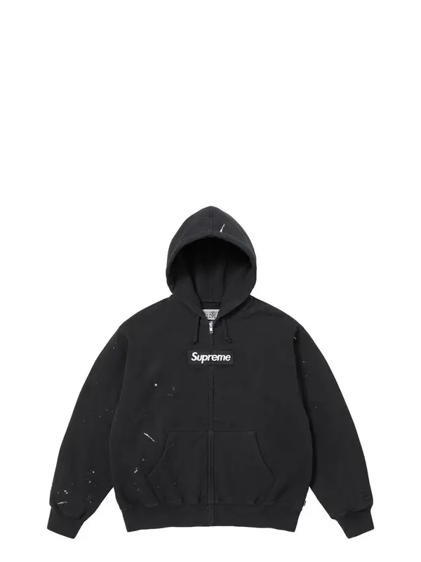 Supreme X Mm6 Maison Margiela Box Logo Zip Up Hooded Sweatshirt - Black