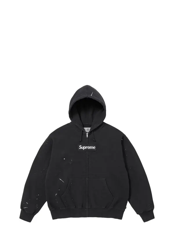 Supreme X Mm6 Maison Margiela Box Logo Zip Up Hooded Sweatshirt - Black