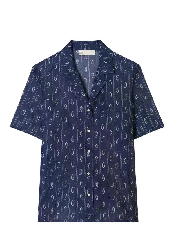 Tory Burch Printed Camp Shirt - Blue
