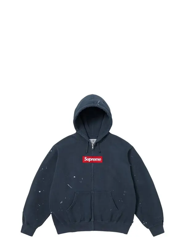 Supreme X Mm6 Maison Margiela Box Logo Zip Up Hooded Sweatshirt - Blue