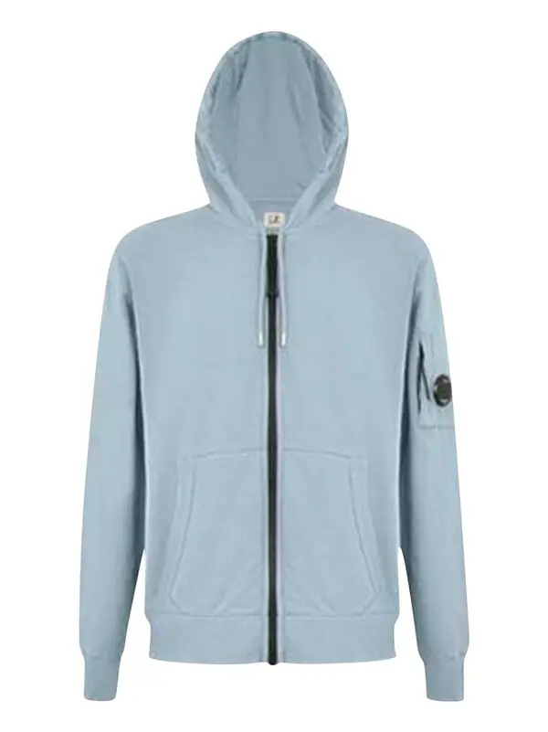 C.P. COMPANY Light Fleece Zip Hooded Sweatshirt - Blue