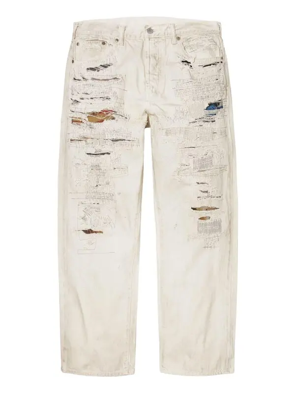 Supreme X Mm6 Maison Margiela Distressed Selvedge Jean - White