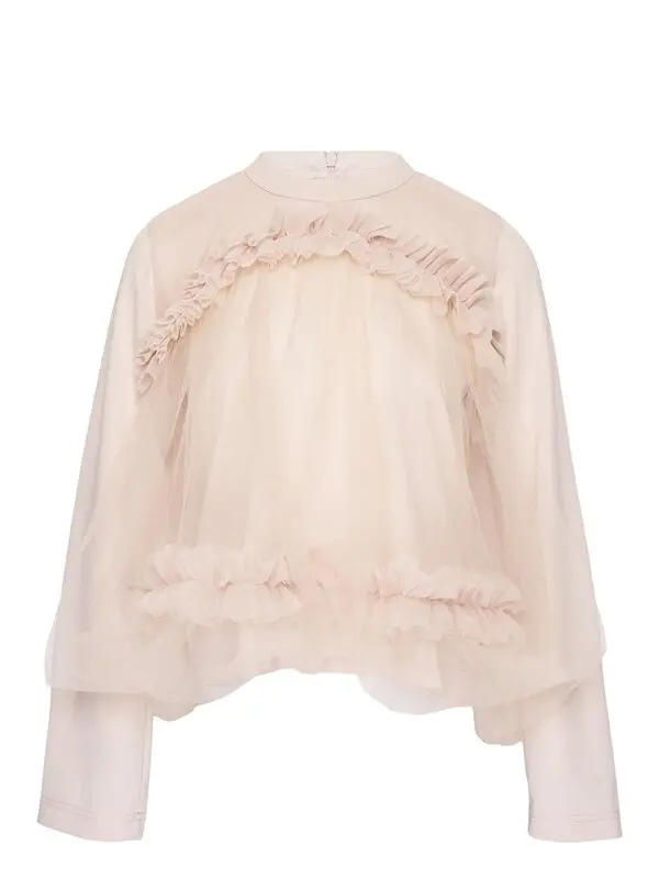 COMME DES GARÇONS NOIR Sheer Ruffle Trim T-shirt - Tan