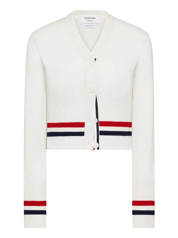 Thom Browne Cashmere Cardigan With Striped Detail - White