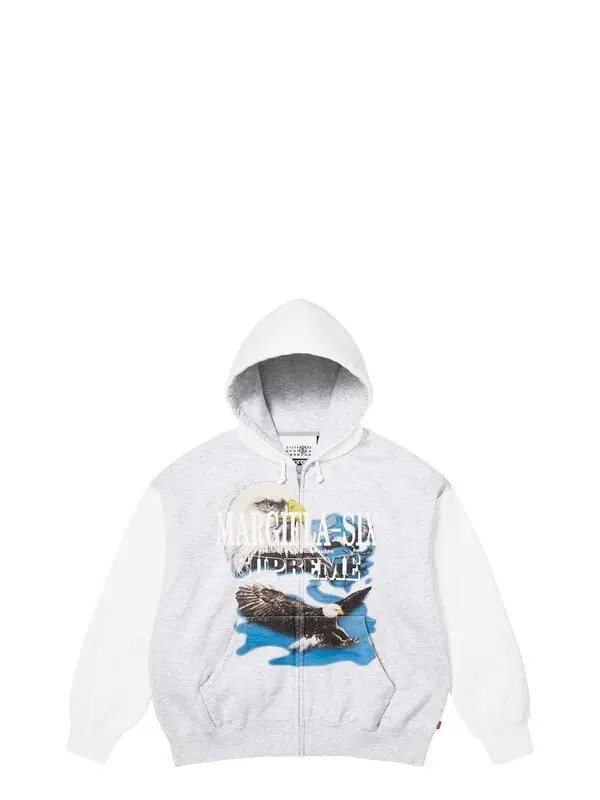 Supreme X Mm6 Maison Margiela Eagle Zip Up Hooded Sweatshirt - Grey