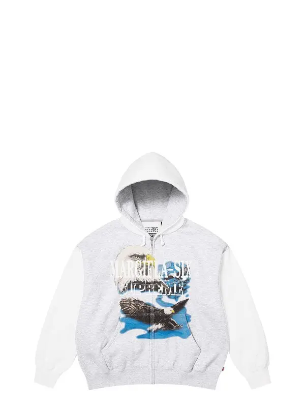 Supreme X Mm6 Maison Margiela Eagle Zip Up Hooded Sweatshirt - Grey
