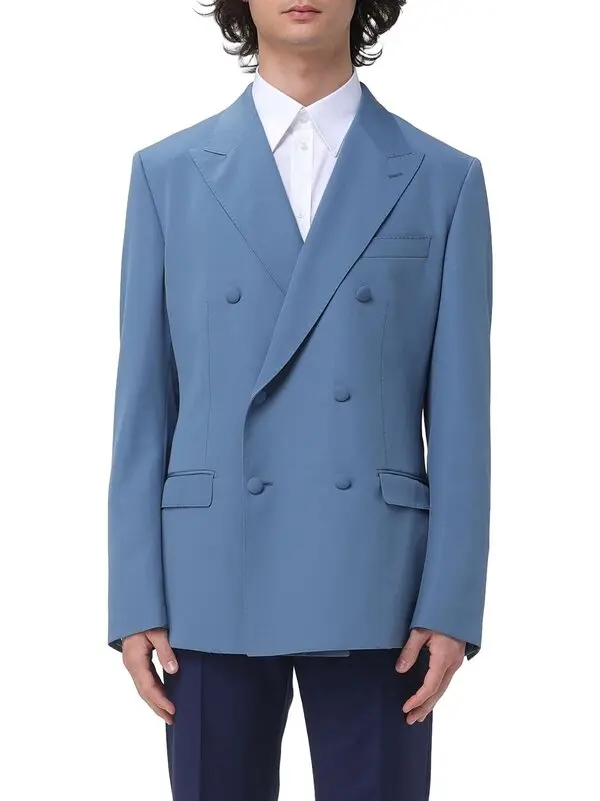 Dolce & Gabbana Double Breasted Virgin Wool Blazer - Blue