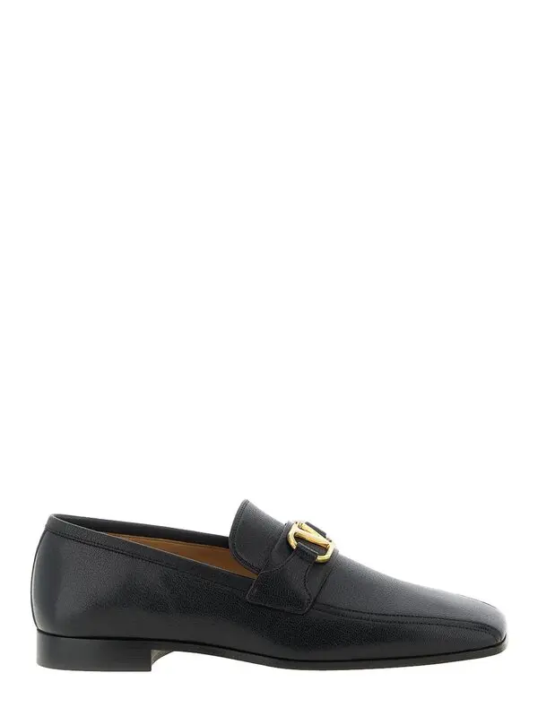 Valentino Garavani Vlogo Signature Natural Grain Leather Loafers - Black