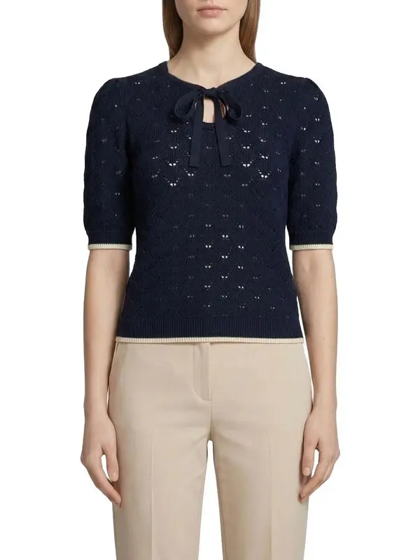 TWINSET Knit Pullover With Tie Neck Detail - Blue