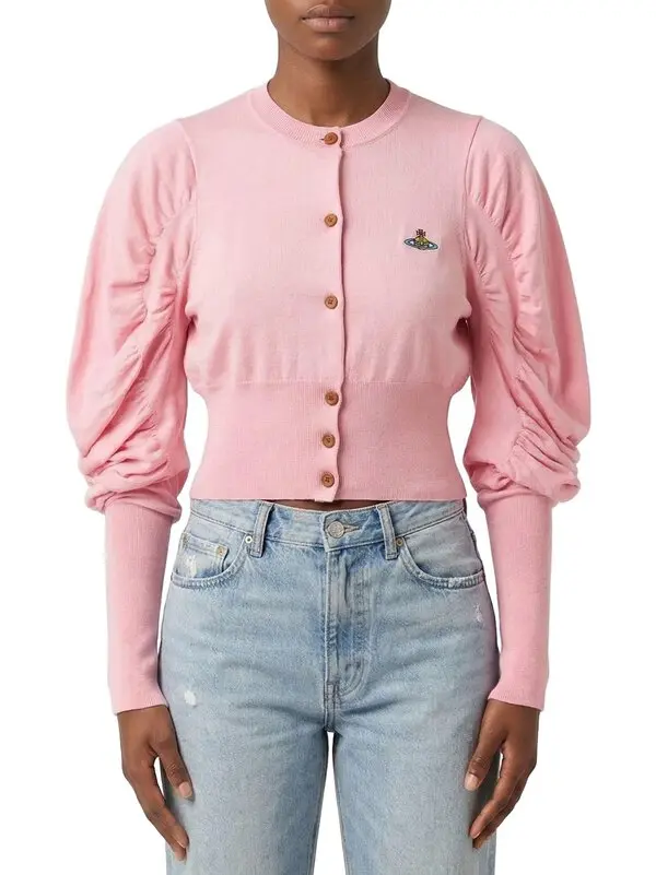 VIVIENNE WESTWOOD Wool And Silk Cardigan With Embroidered Orb - Pink