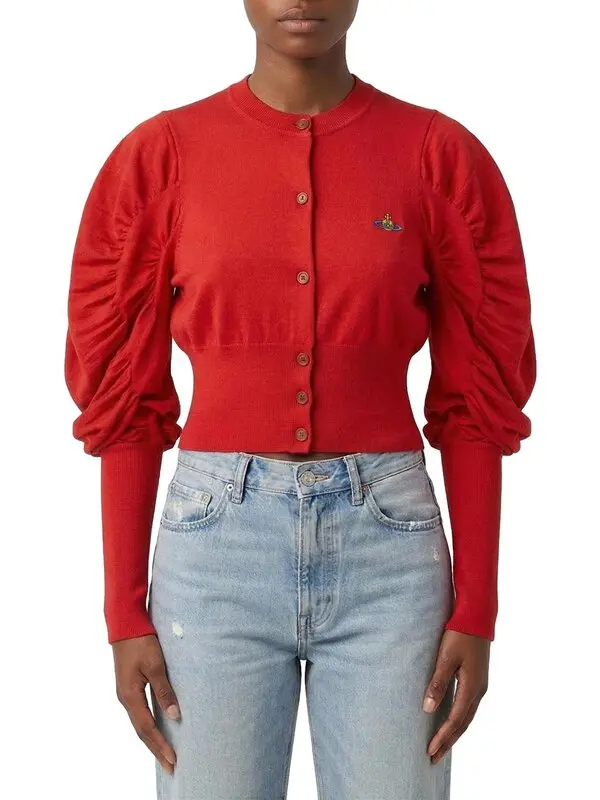 VIVIENNE WESTWOOD Wool And Silk Cardigan With Embroidered Orb - Red