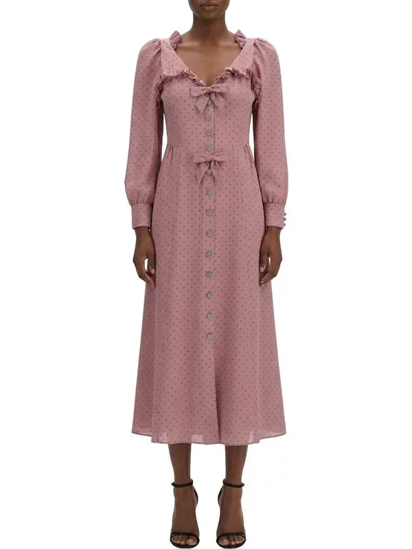 Alessandra Rich Polka Dot Embellished Silk Shirt Dress - Violet