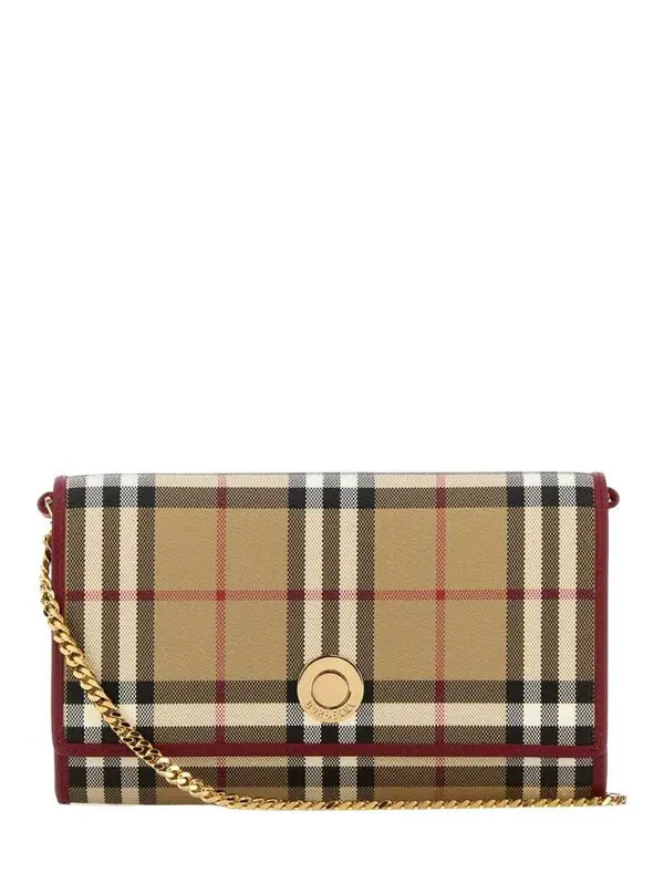 Burberry Check Chain Wallet - Burgundy