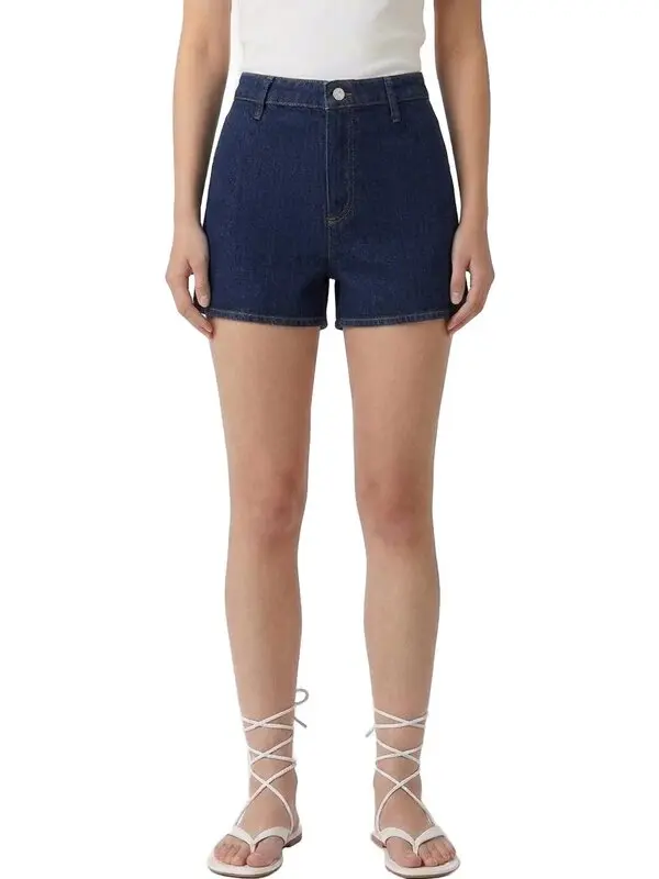 7 For All Mankind Denim High Waisted Slim Fit Shorts - Blue