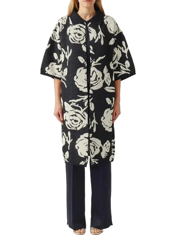 Liviana Conti Textured Floral Coat - Navy