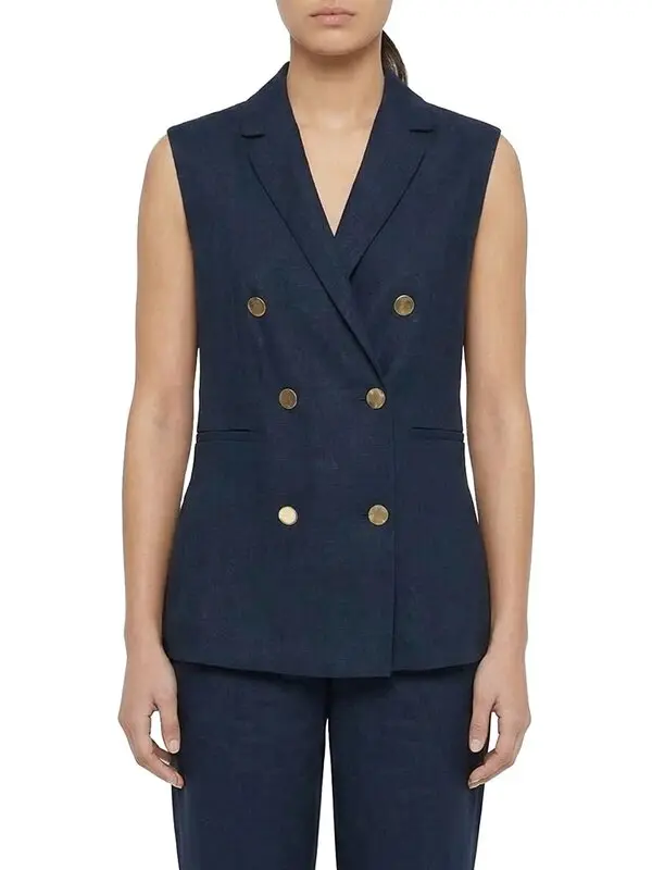 Max Mara Double-breasted Linen Vest - Blue