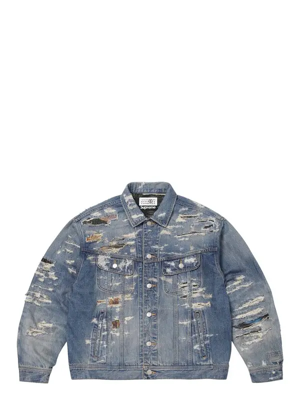 Supreme X Mm6 Maison Margiela Distressed Denim Trucker Jacket - Blue
