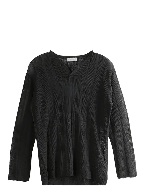 YOHJI YAMAMOTO POUR HOMME Henry Neck Pullover Top - Black