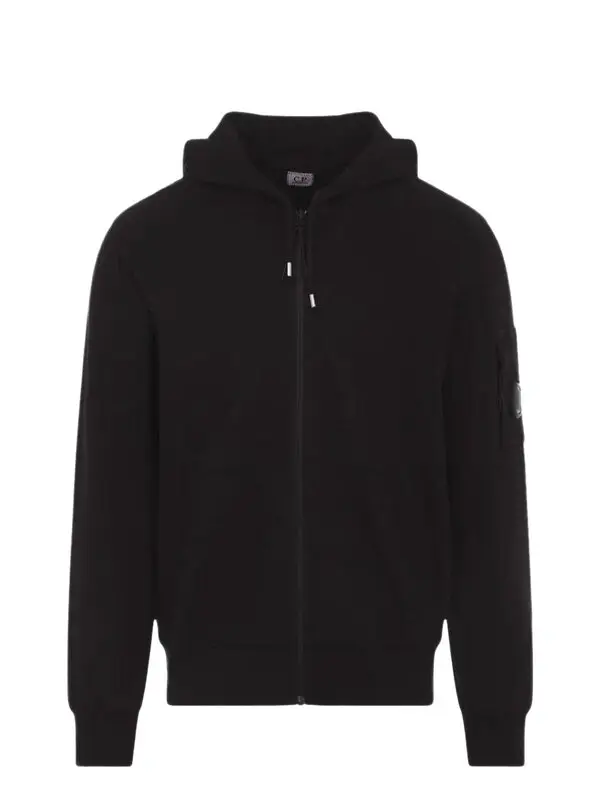 C.P. COMPANY Light Fleece Zip-up Hooded Sweatshirt - Black
