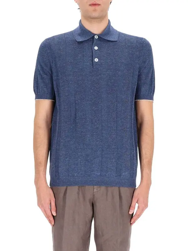 Brunello Cucinelli Cotton Knit Polo Shirt - Blue