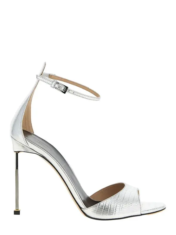TOM FORD Tejus Laminated Lizard Print Leather Stiletto Sandals - Silver
