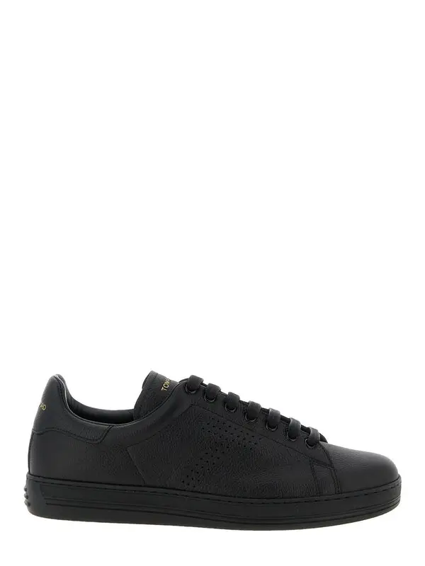 TOM FORD Warwick Grained Leather Lace-up Sneakers - Black