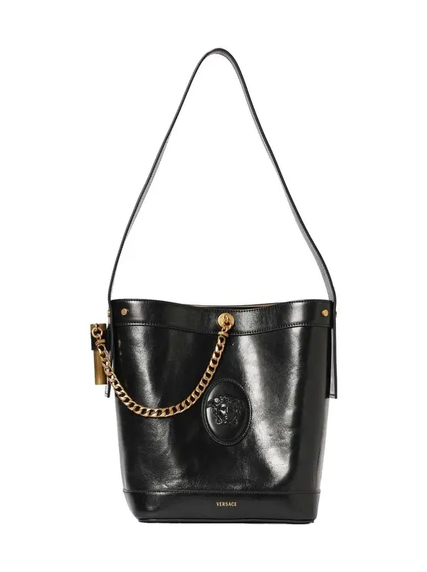 Versace Leather Pivot Bucket Bag - Black