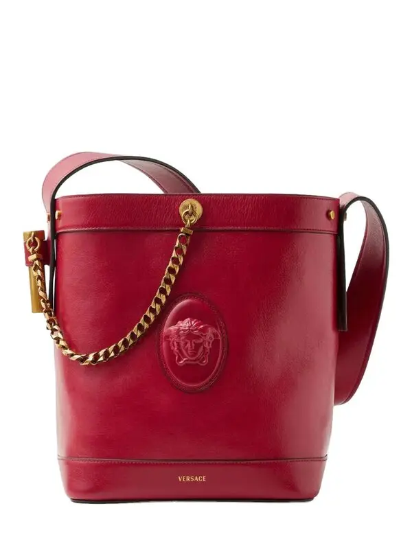 Versace Leather Pivot Bucket Bag - Red
