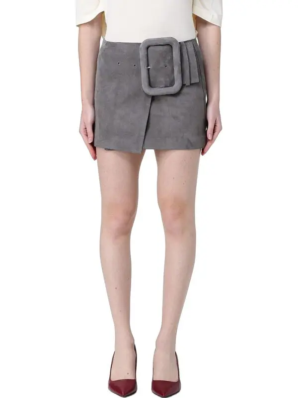 AMI Paris Suede Mini Skirt With Buckle - Grey